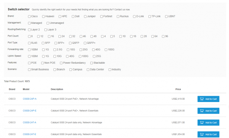 Network Switch Selector: Cisco, Huawei, Aruba, Dell and More - Router ...